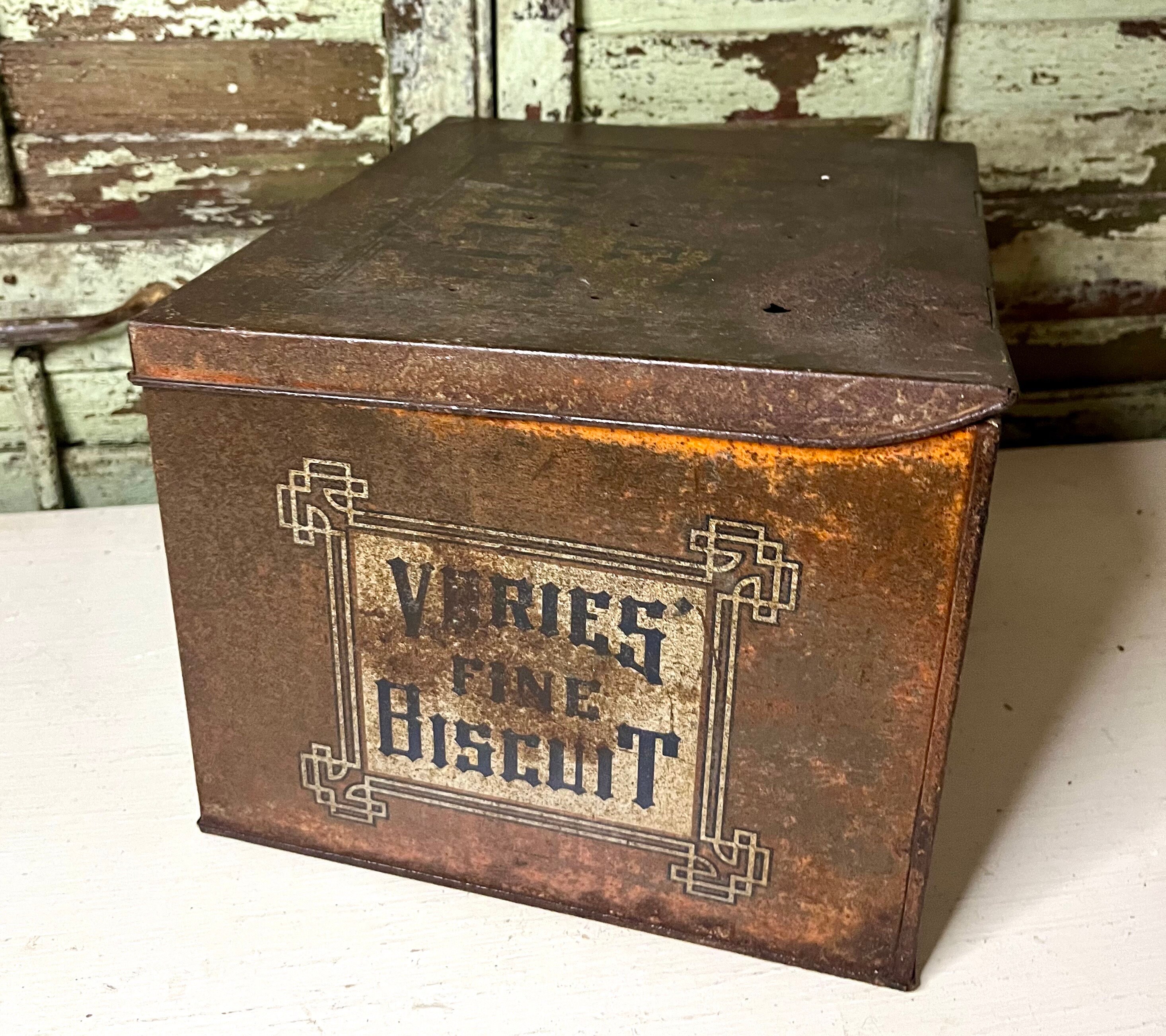 Antique Metal Biscuit Tin Storage Box Vories Fine Biscuit - Etsy