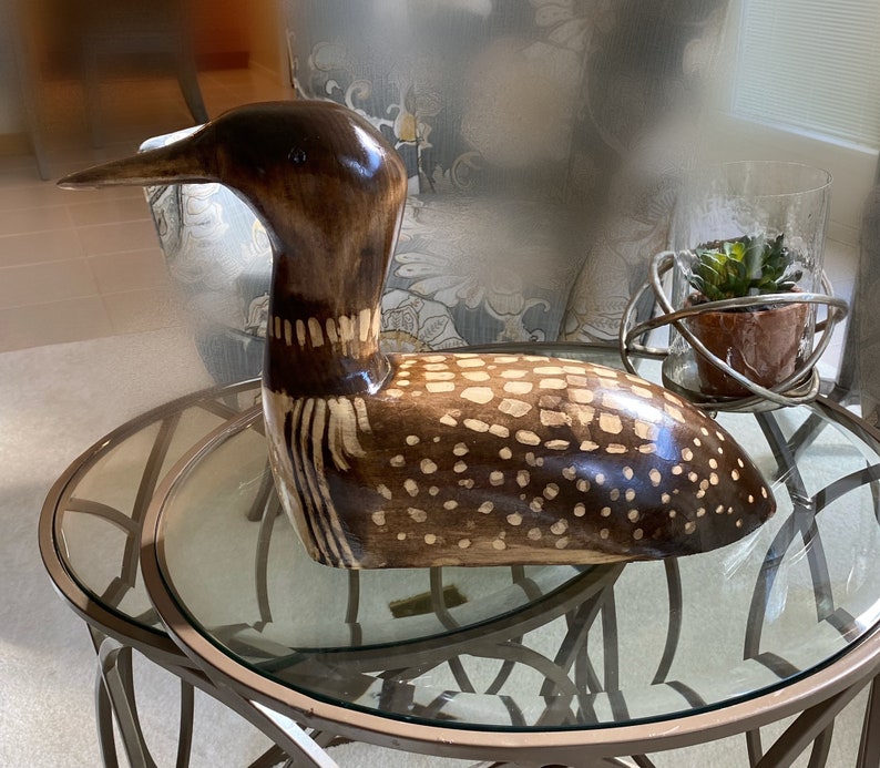 12 Varied Tone Carved Wooden Loon, Loon Sculpture, Common Loon Carved ...
