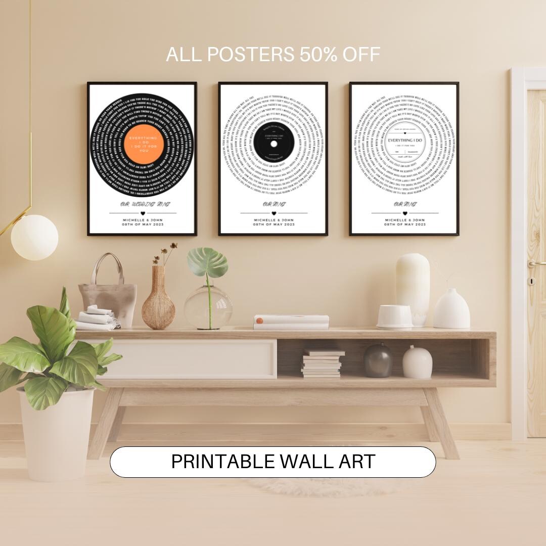 Custom Lyrics Print | Vinyl Record Style Spiral Lettering With Framed ...