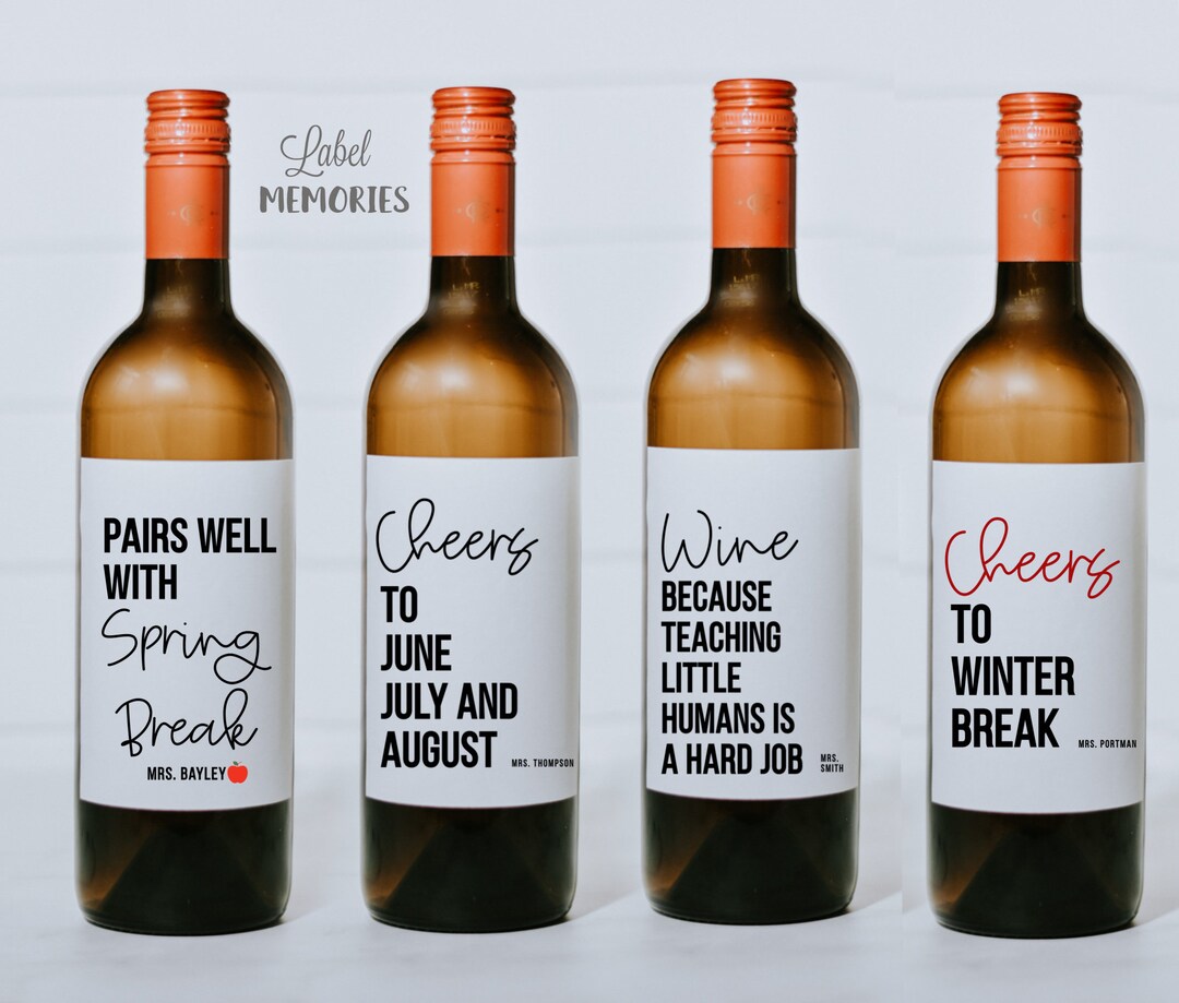 Wine Labels for Teacher, Wine Labels Gifts for Teacher, Personalized ...