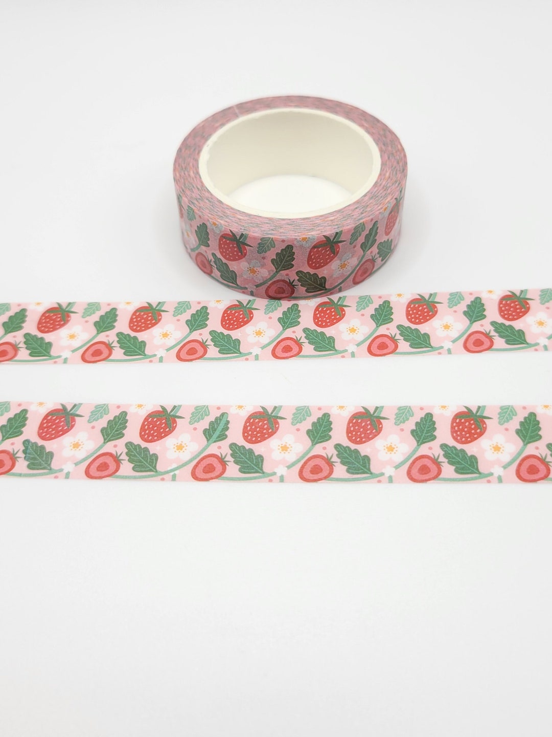 Sweet Strawberries and White Flowers Washi Tape / Cute Summer Fruit ...