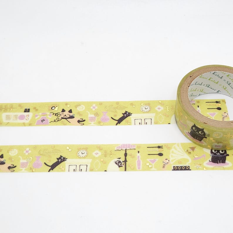 Shinzi Katoh House Cats Washi Tape: Gold Foil Japanese Masking Tape - Etsy