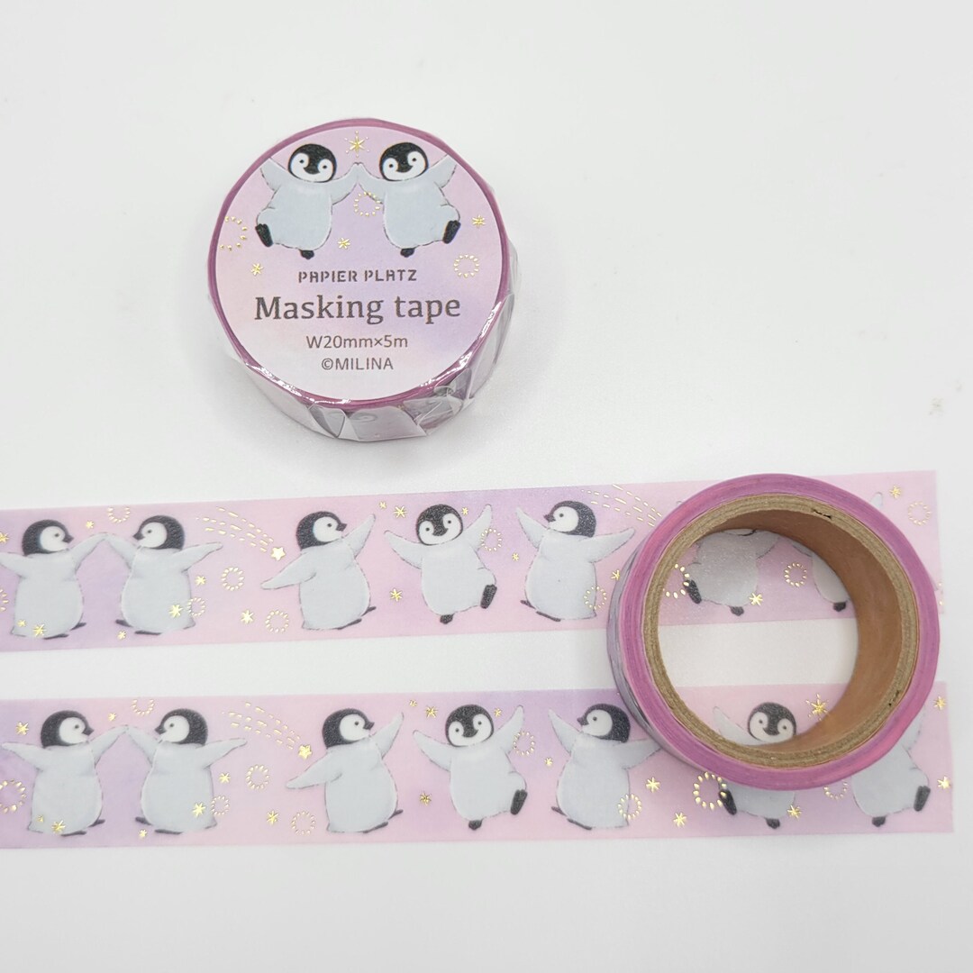 Papier Platz Penguins Washi Tape / Cute Bird Washi / Gold Foil Accents ...