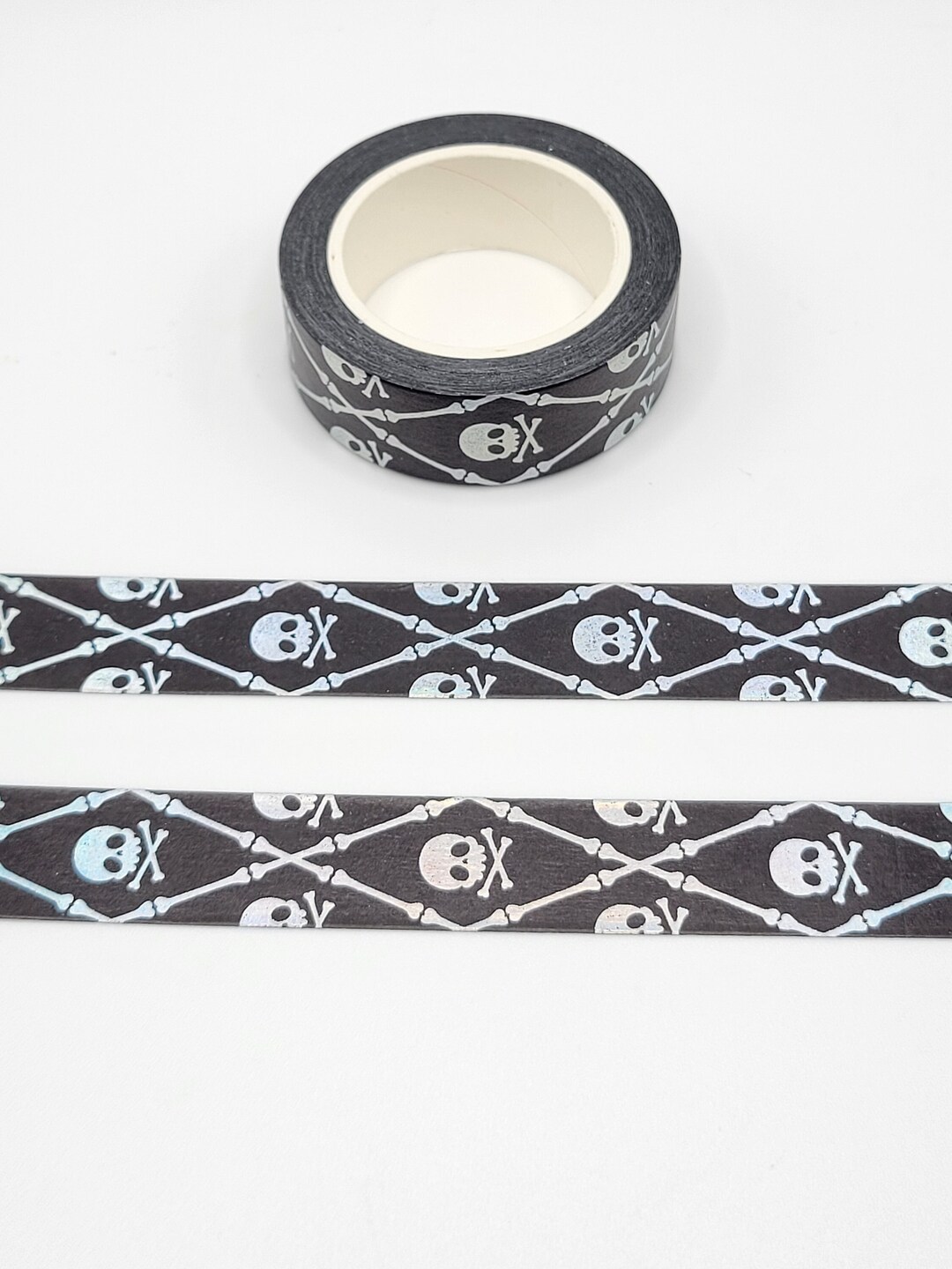 Skull and Crossbones Washi Tape / Silver Foil Skeleton Washi Tape / Pen ...