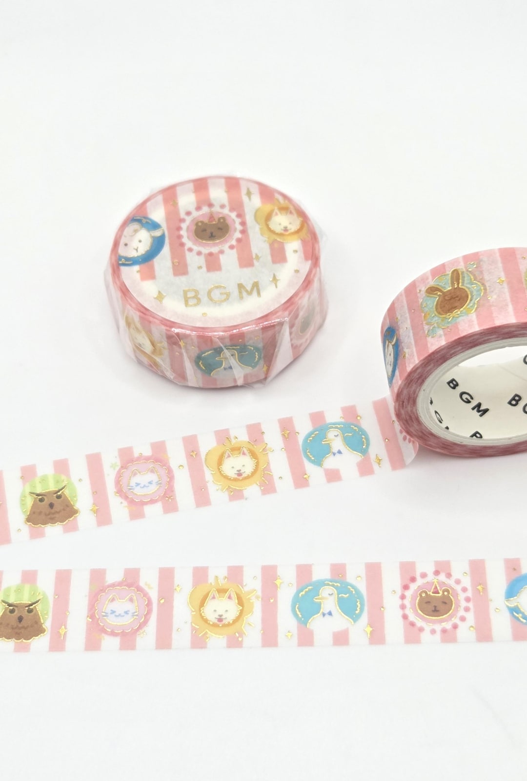 Animal Town Washi Tape, Pink Stripes & Gold Foil Accents - Etsy