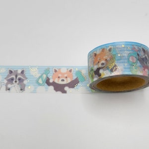 Red Panda & Raccoon Washi Tape: Gold Foil Accents, Planner Tape - Etsy
