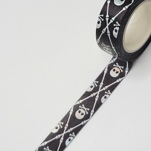 Skull and Crossbones Washi Tape / Silver Foil Skeleton Washi Tape / Pen ...