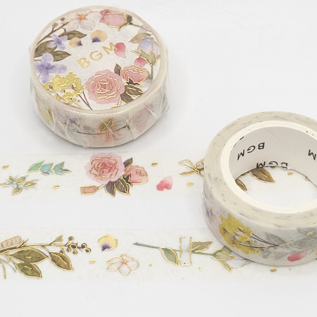 BGM Floral Washi Tape / Roses Washi Tape/ Flower Poem Washi Tape / Gold ...