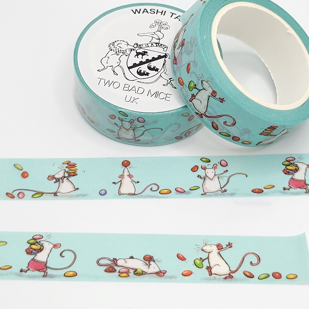 Blue Sweet Tooth Mice Washi Tape / 15mm by 10m / Mice and Candy Washi ...