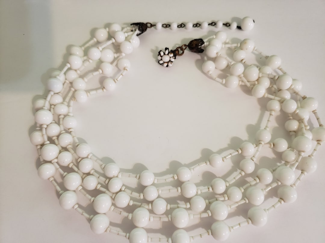 Signed Mariam Haskel, White Milk Glass Necklace - Etsy