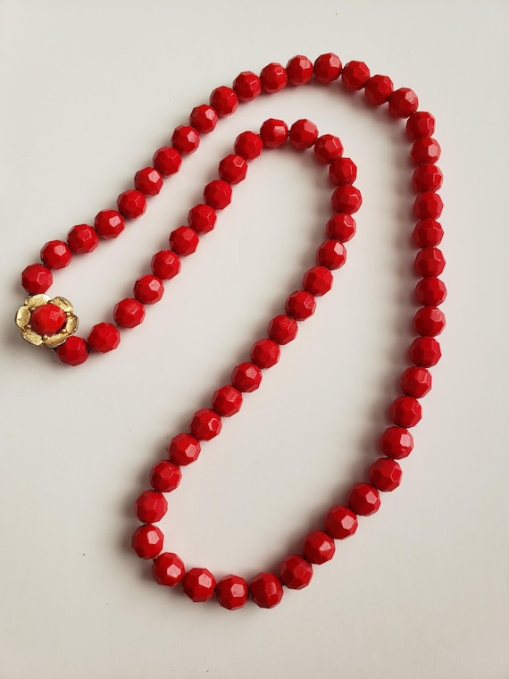 Red Glass Bead Necklace - Gem