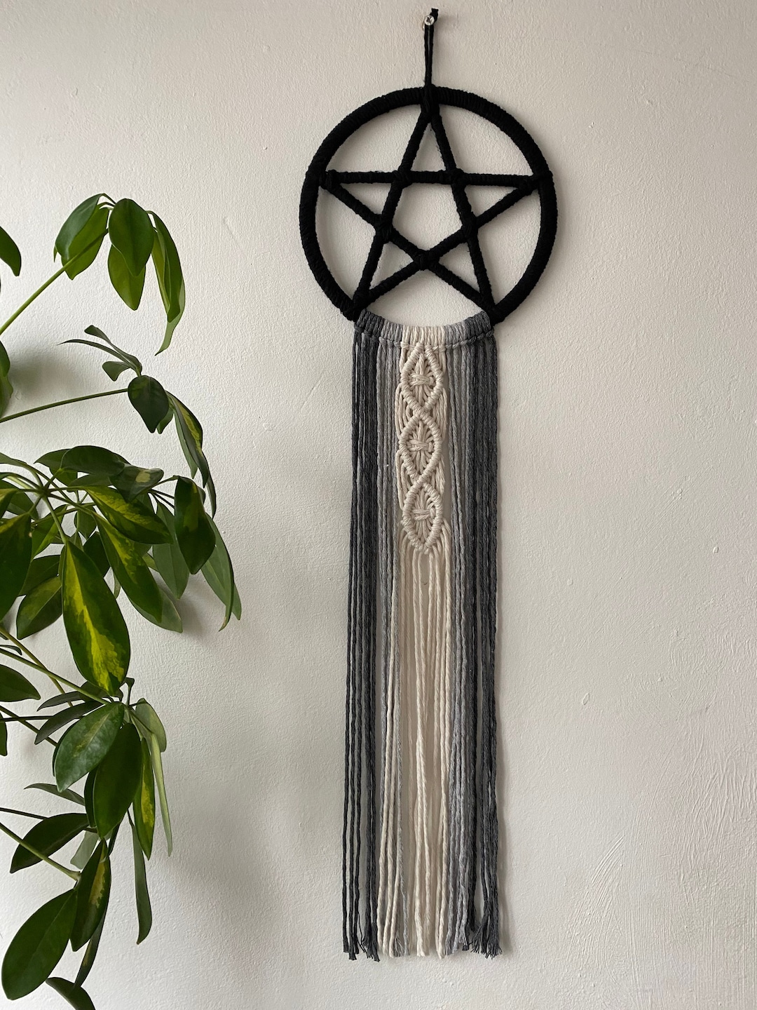 Pentagram Wall Hanging | Black White Handmade Fibre Art Decor - 20cm ...