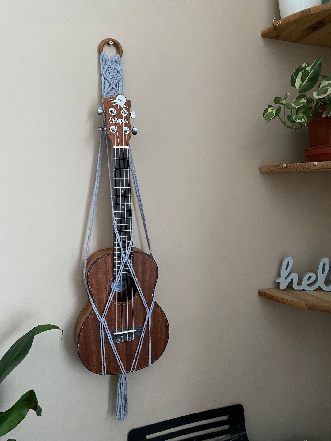 Grey Macrame Ukulele Hanger: Boho Music Room Decor - Etsy