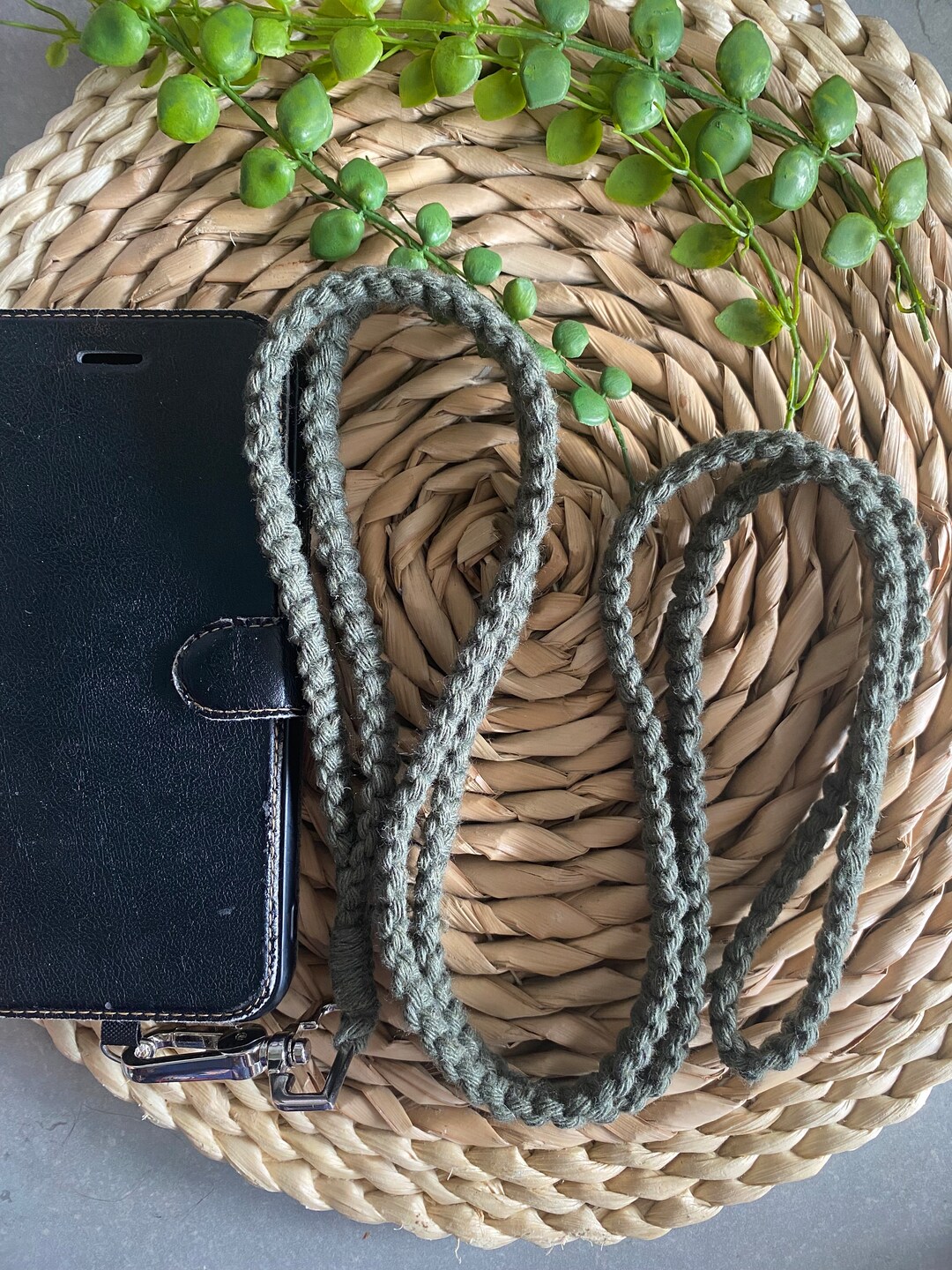 Olive Macrame Cross Body Phone Strap, Phone Tether,universal Phone ...