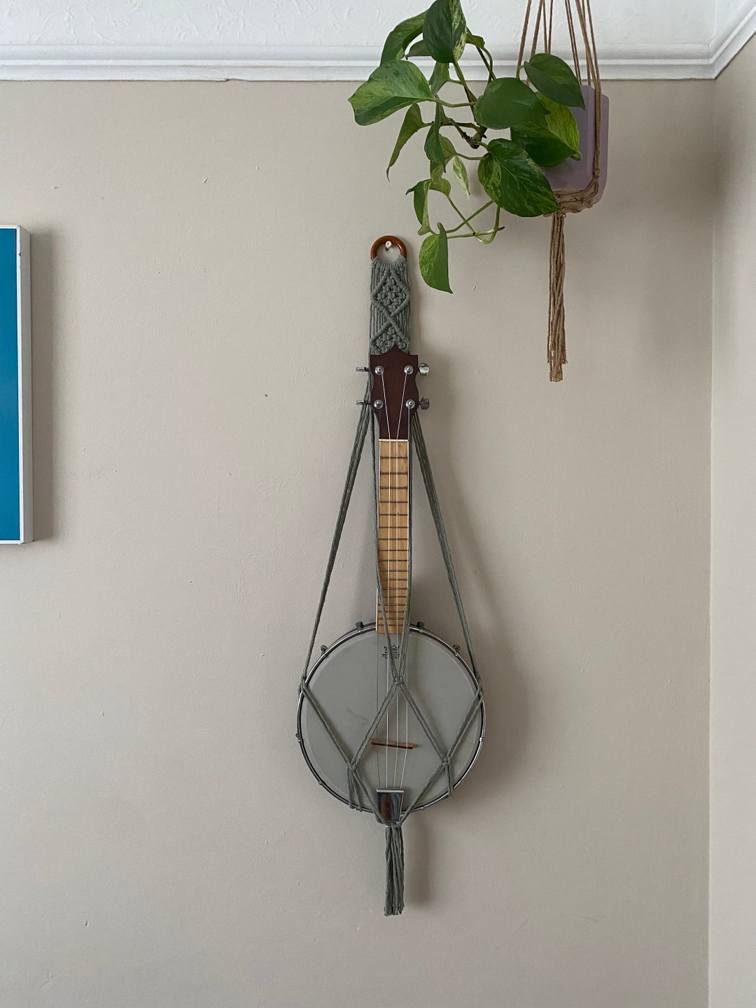 Sage Green Banjo Hanger: Handmade Recycled Cotton Wall Mount - Etsy