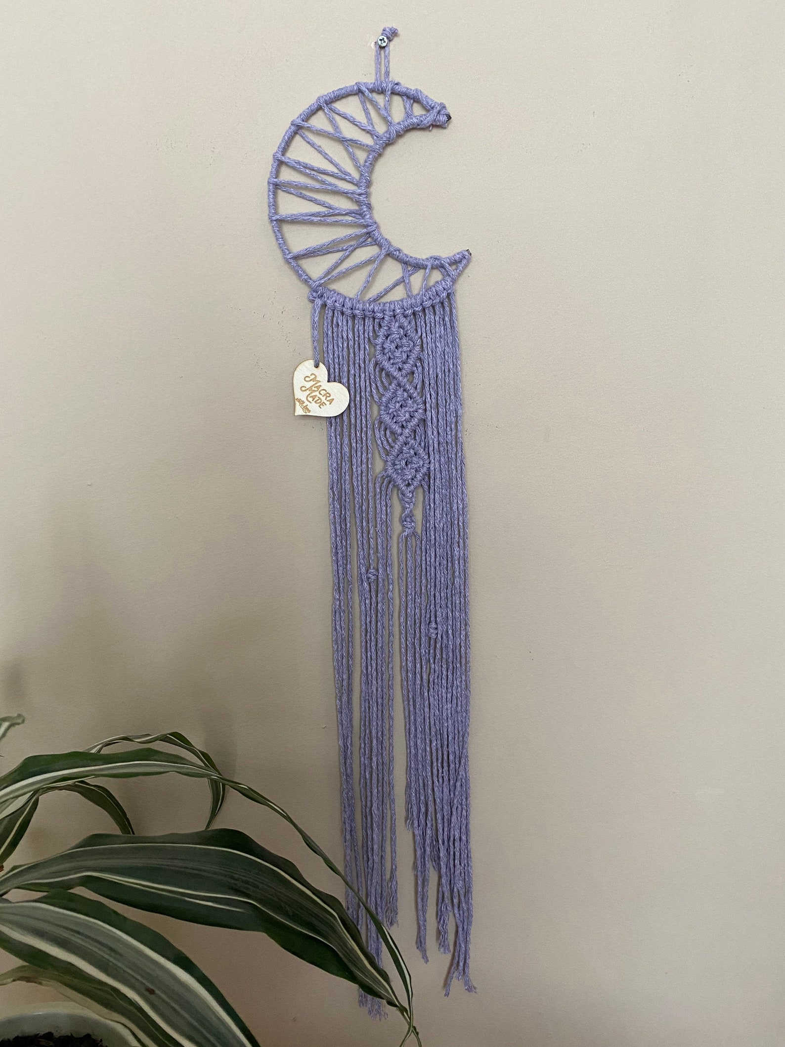 Purple moon wall hanging macrame moon wall art crescent | Etsy