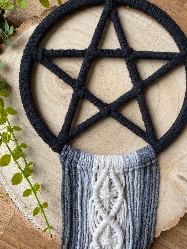 Pentagram Wall Hanging | Black White Handmade Fibre Art Decor - 20cm ...