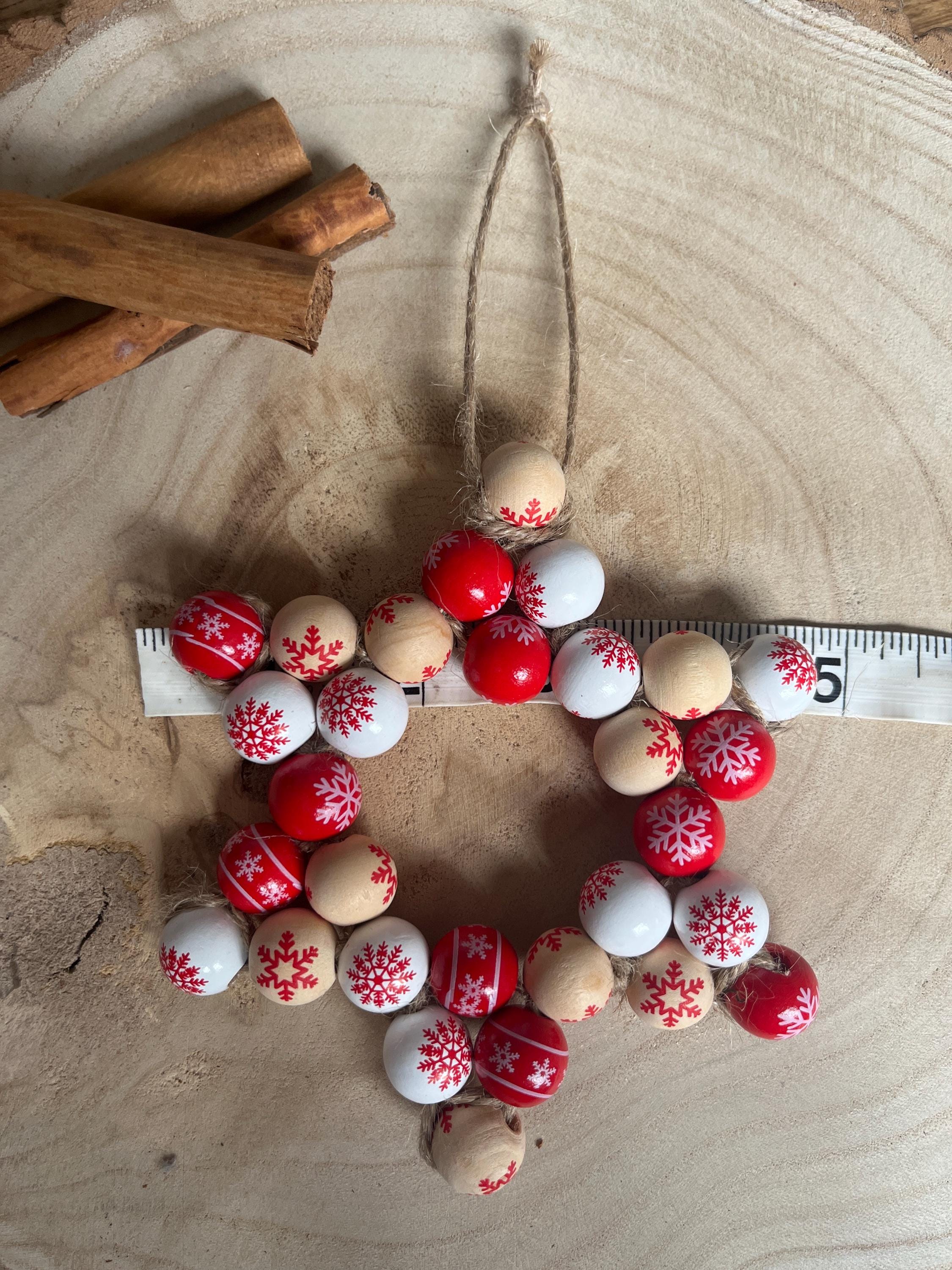 Handmade Christmas Star Ornament | Red & White Snowflake Wooden Beads ...