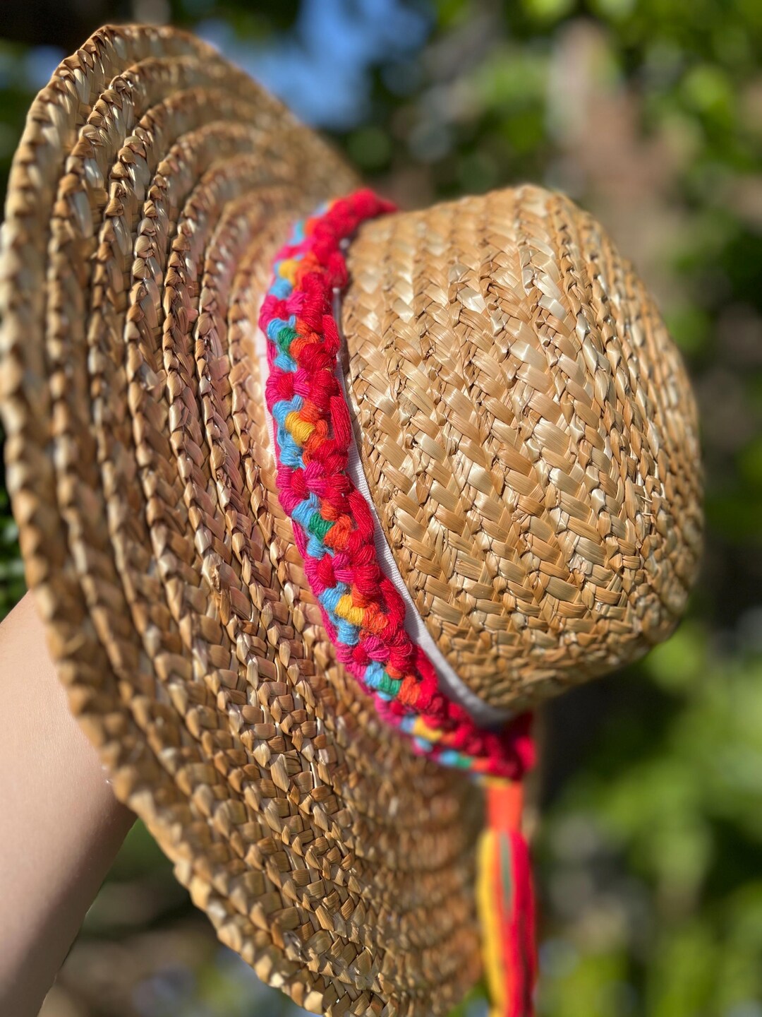 Rainbow Macrame Hat Band: Boho Hat Trim, Recycled Cotton - Etsy