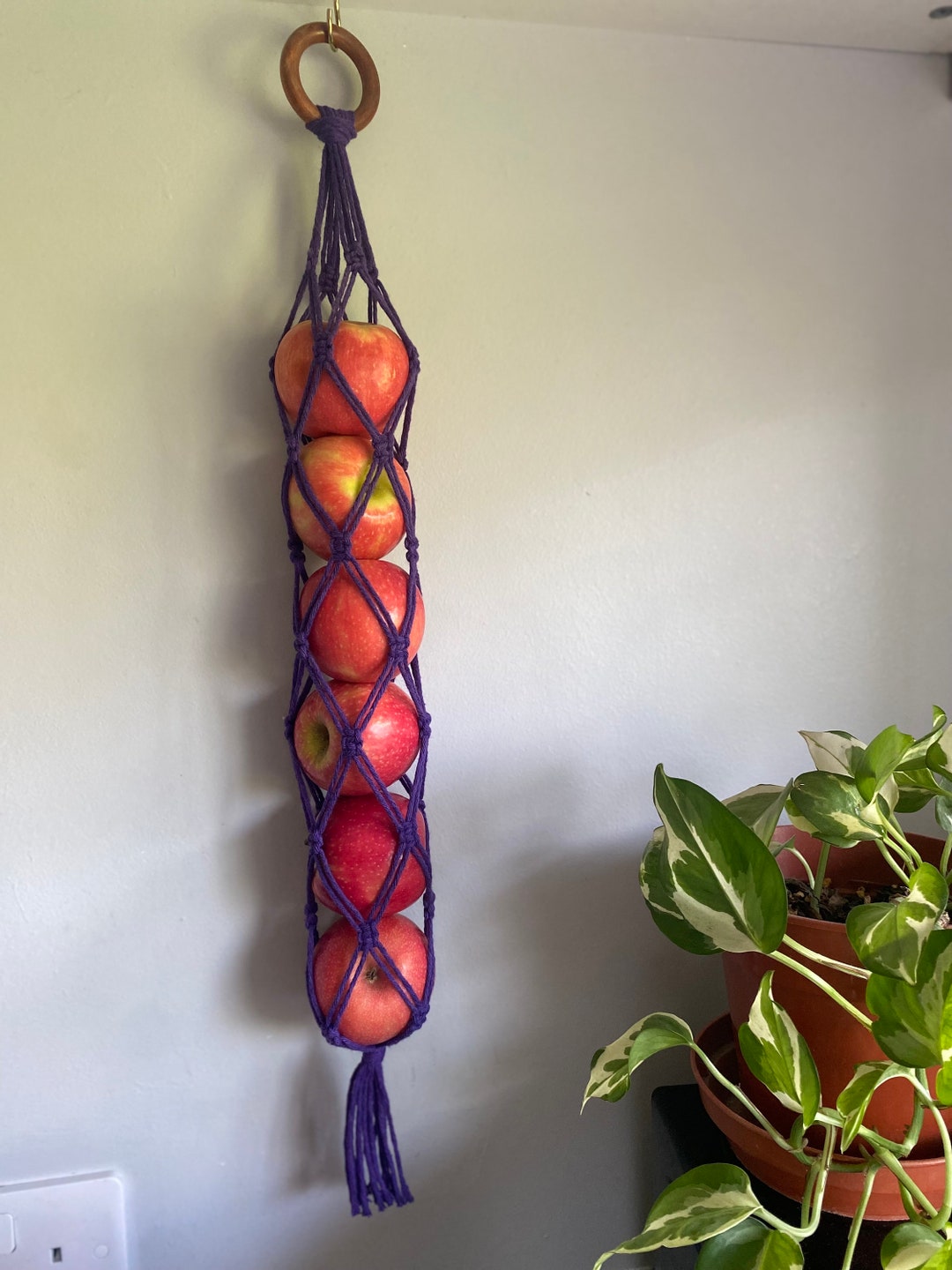 Purple Macrame Food Storage, Vegetable Keeper, Pantry Bag, Boho ...