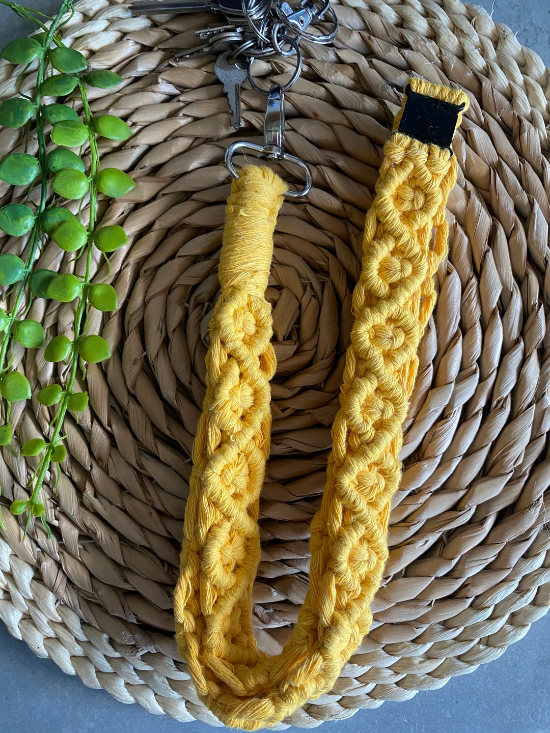 Yellow Patterned Macrame Lanyard, Lanyard for Keys, ID Badge Holder ...