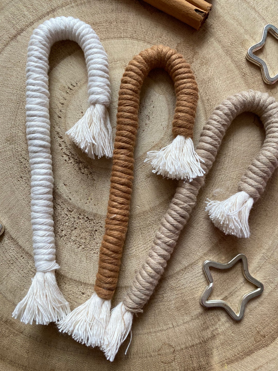 Set of 3 Boho Candy Cane Christmas Decorations,macrame Decor,christmas ...
