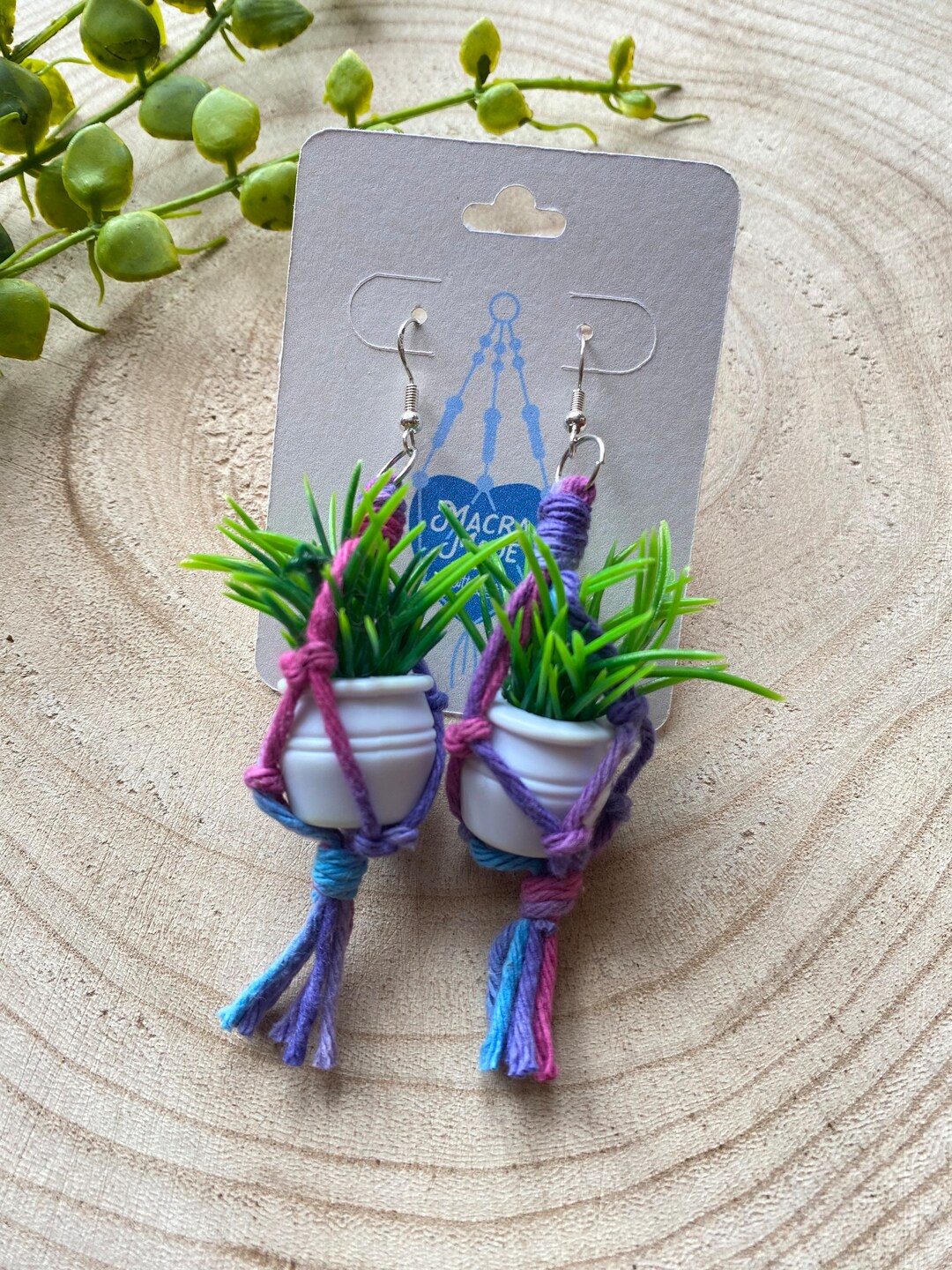 Hanging Plant Earrings, Macrame Plant Hanger, Hanging Basket, Unique ...