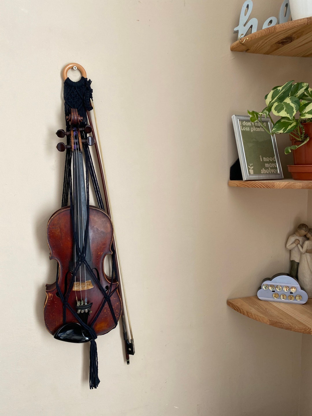 Black Macrame Violin Hanger: Handmade Instrument Wall Mount - Etsy