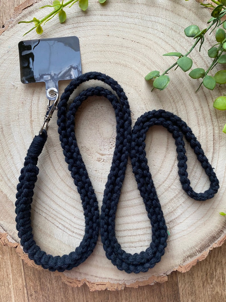 Black Macrame Cross Body Phone Strap Phone Tetheruniversal - Etsy