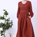 Rust Red Dress, Linen Long Dress,long Sleeve Dress With Pockets ...