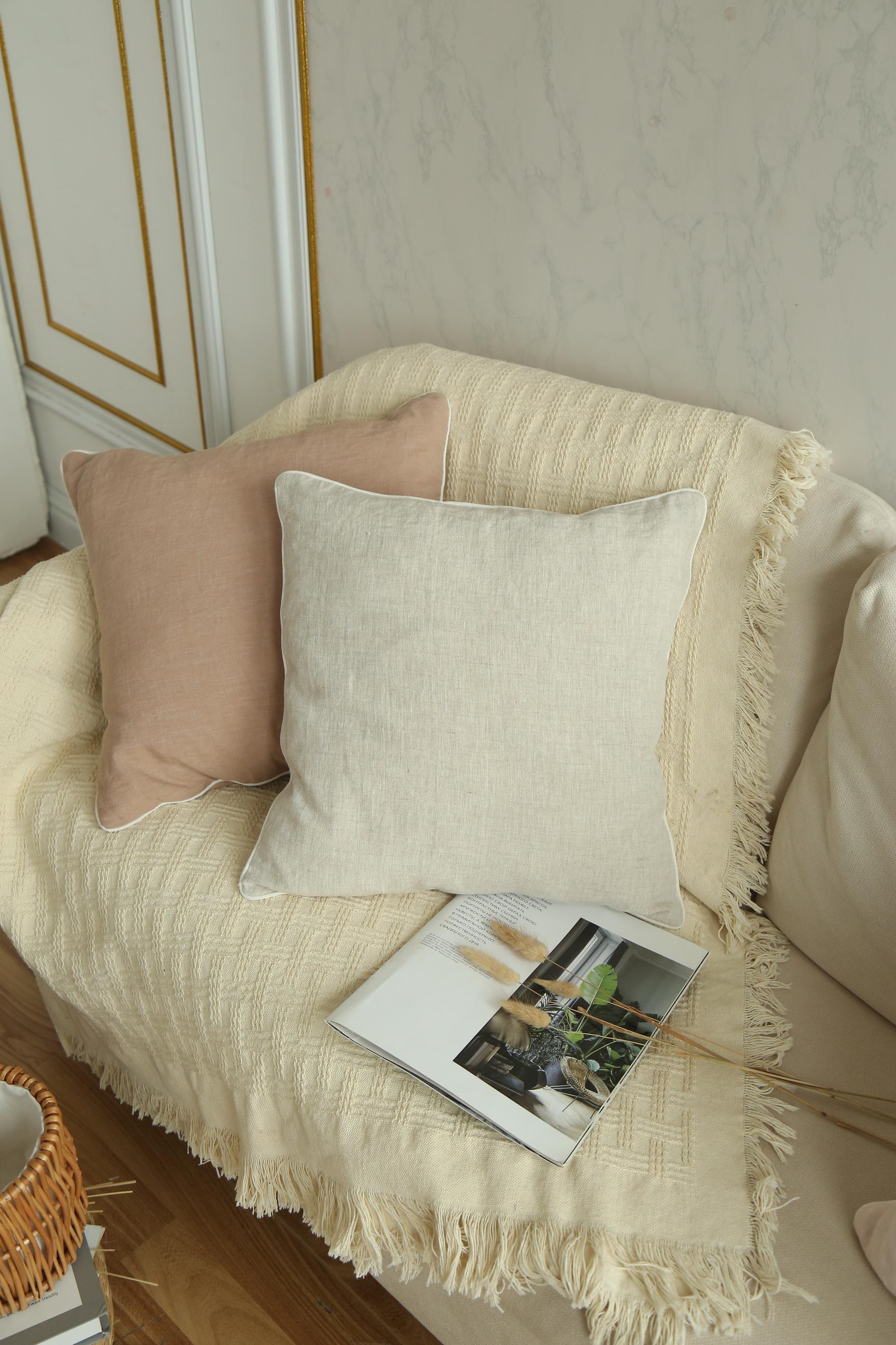 Natural Linen Throw Pillow Cover: Stone Washed Flax With Piping - Etsy