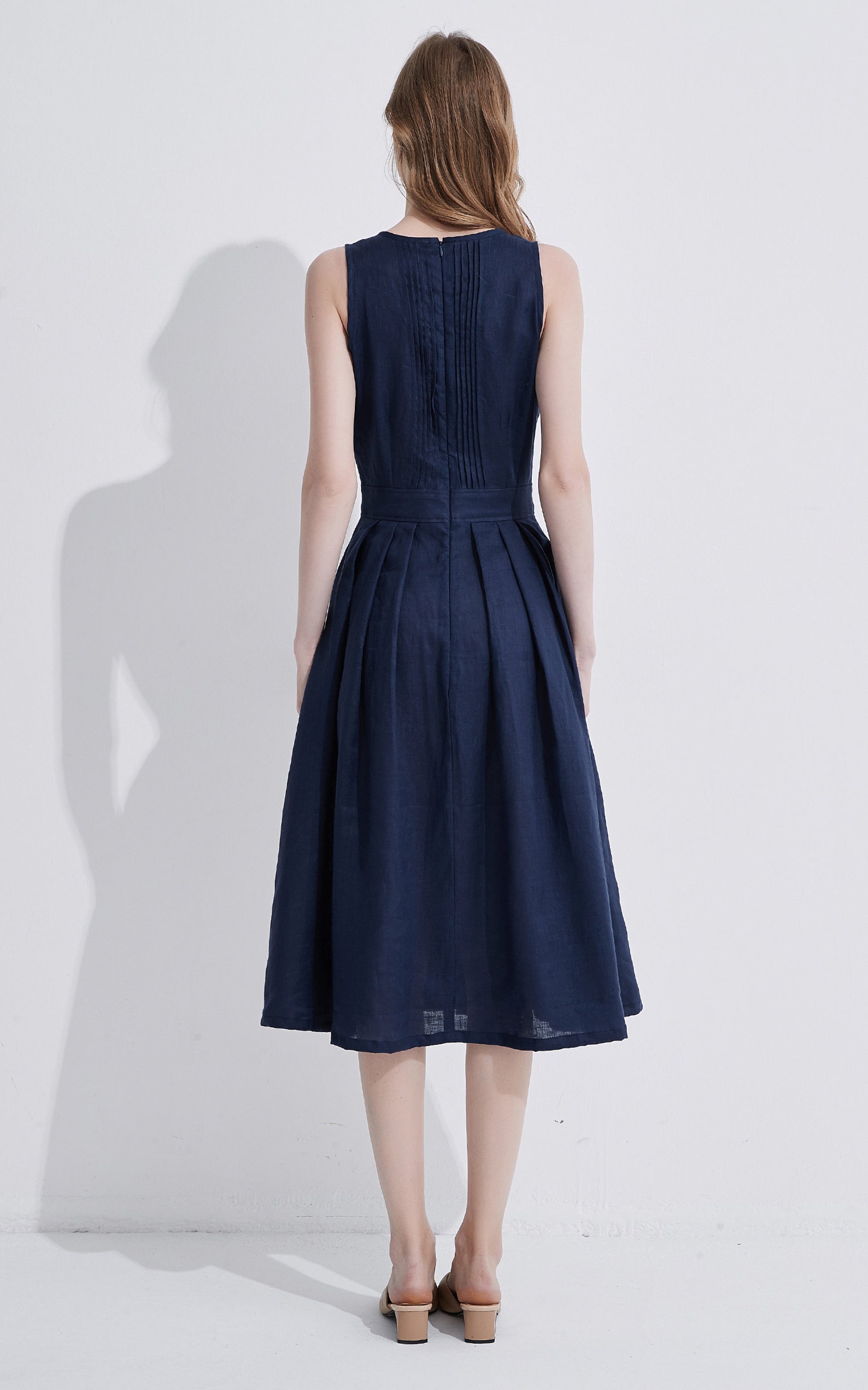 Linen Dress in Dark Bluelinen Midi Dress Casual Dress - Etsy