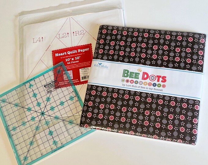 Paper HEART BEE READY Set. Heart Quilt Paper. Bee Dots 10 Stacker. 7 1/2 Square Trim It Ruler ...