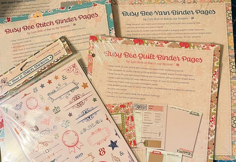 Lori Holt Busy Bee QUILT Binder Pages, STITCH Binder Pages, YARN Binder ...