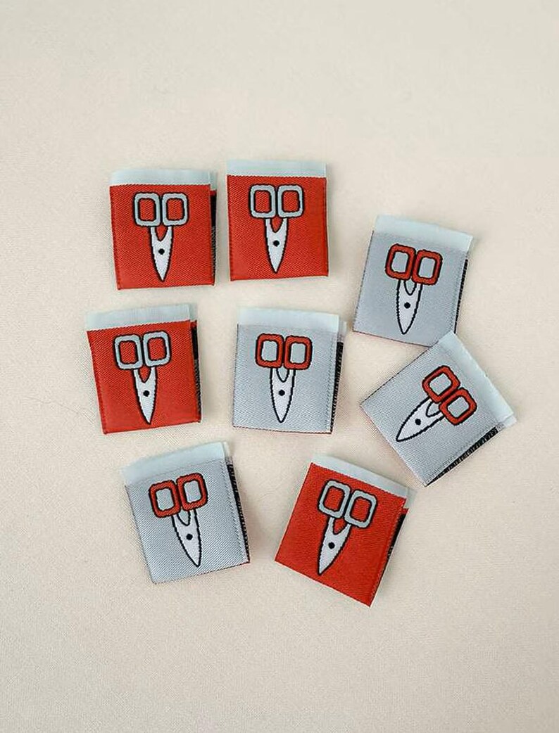 SCISSOR WOVEN LABELS by Minki Kim. Package of 8 Double Sided Labels ...
