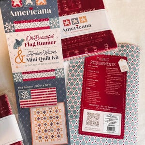 2 KITS! Americana Oh Beautiful Flag RUNNER & Amber Waves Mini QUILT Kit ...