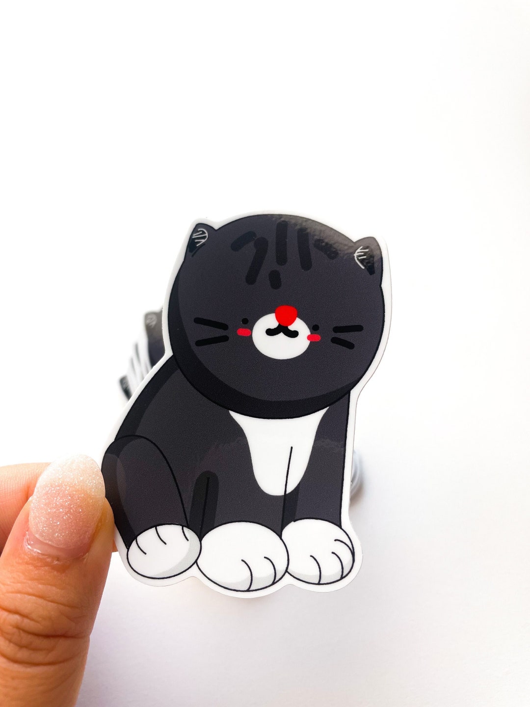 Black Tabby Cat Sticker, Asian Sticker, Korean Sticker, Funny Sticker ...