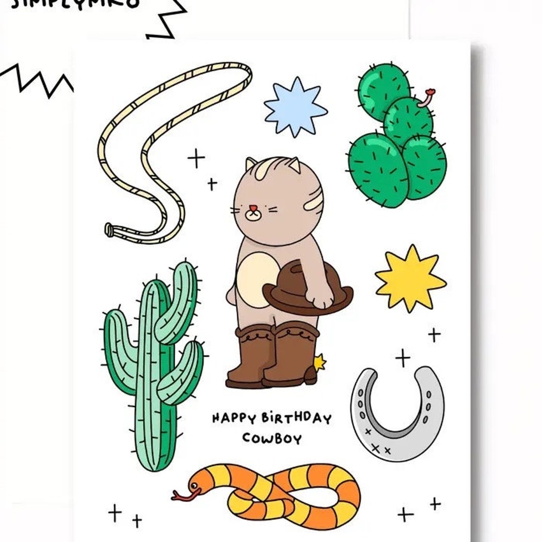 Happy Birthday Cowboy Greeting Card, Love Card, Greeting Card, Cute ...