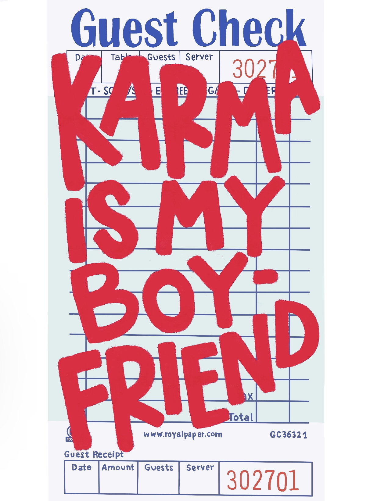 Guest Check Print - Karma is My Boyfriend - Etsy