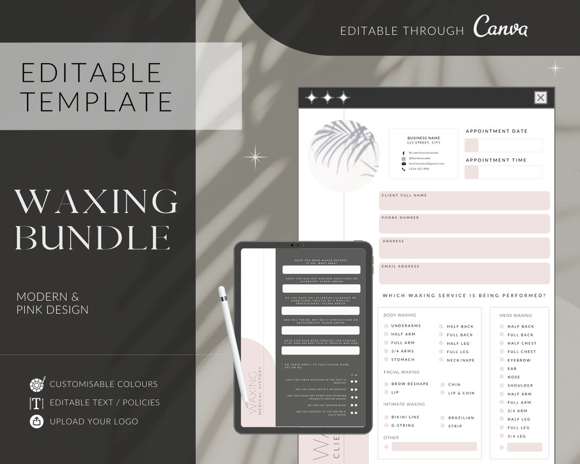 EDITABLE Waxing Consultation Form Bundle, Waxing Consent Forms, Waxing ...