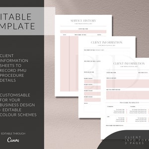 EDITABLE Permanent Makeup Consultation Forms, Cosmetic Tattoo PMU ...