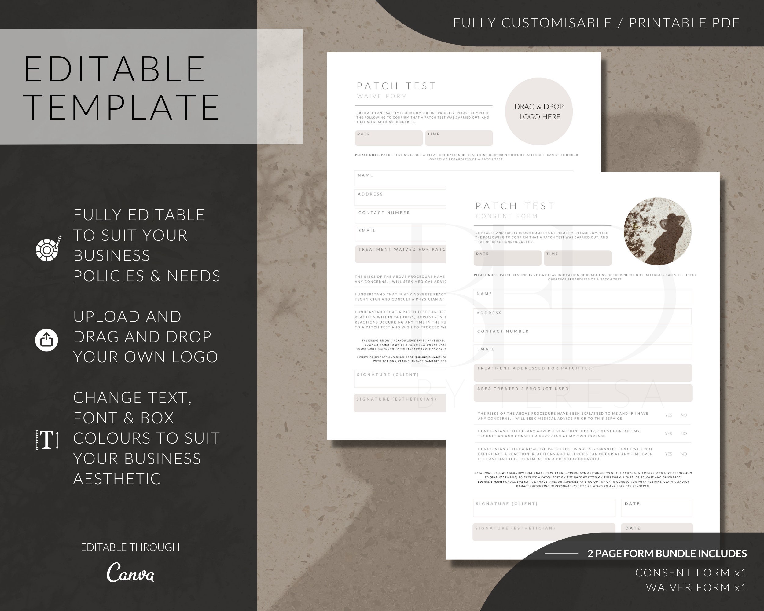 EDITIERBARE Patch Test Consent and Waive Form Bundle für Lash Artists ...