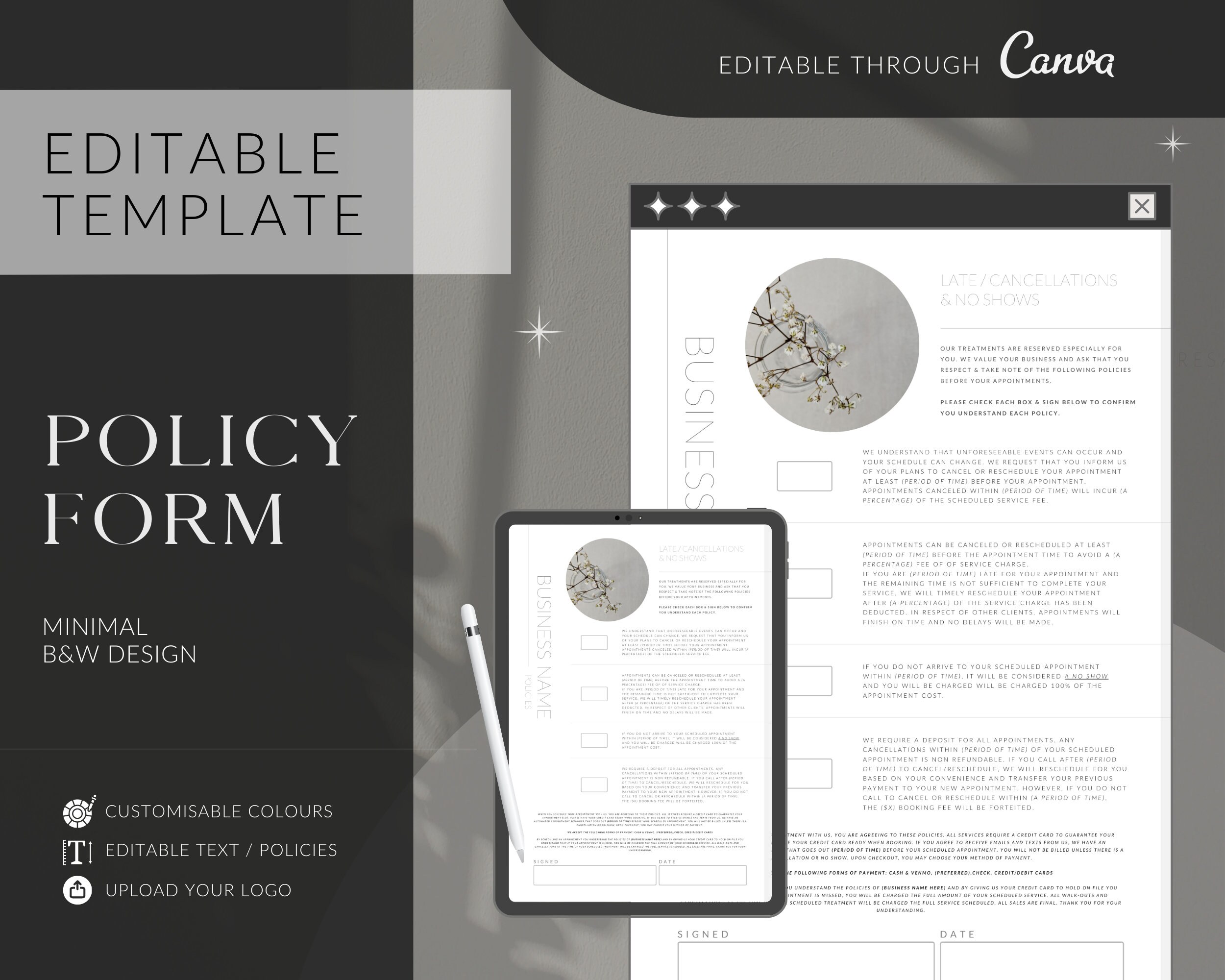 EDITABLE Salon Policy Form for Estheticians & Beauty Businesses, Late ...
