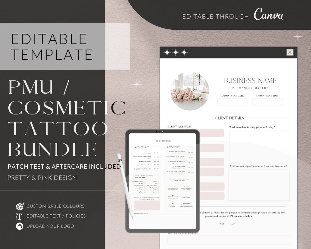 EDITABLE Permanent Makeup Consultation Forms, Cosmetic Tattoo PMU ...