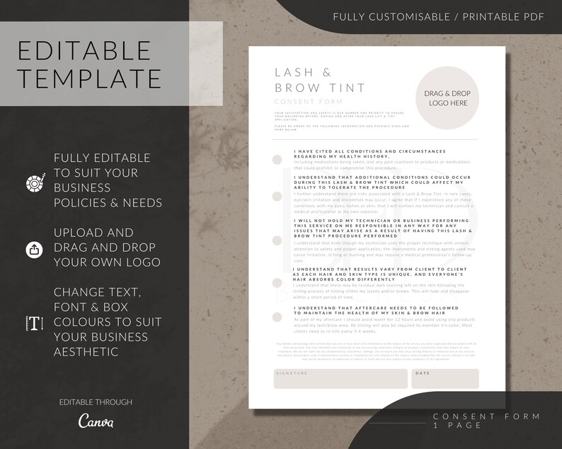 EDITABLE Lash and Brow Tint Consultation Form Bundle, Lash and Brow ...