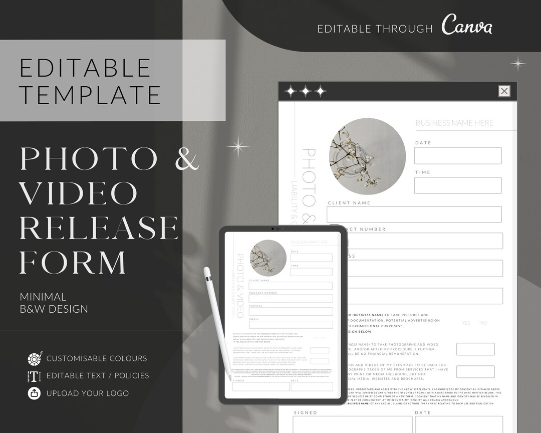 EDITABLE Photo and Video Consent Release Waiver Form for Lash Artists ...