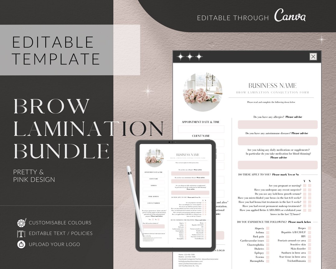 EDITABLE Brow Lamination Consultation Form Bundle, Brow Lamination ...