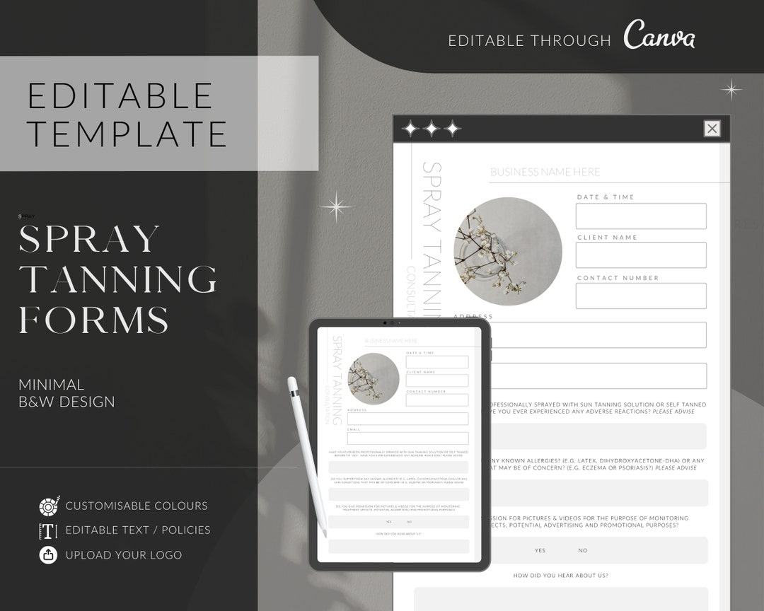 EDITABLE Spraytanning Consultation Consent Forms, Spray Tan Intake ...