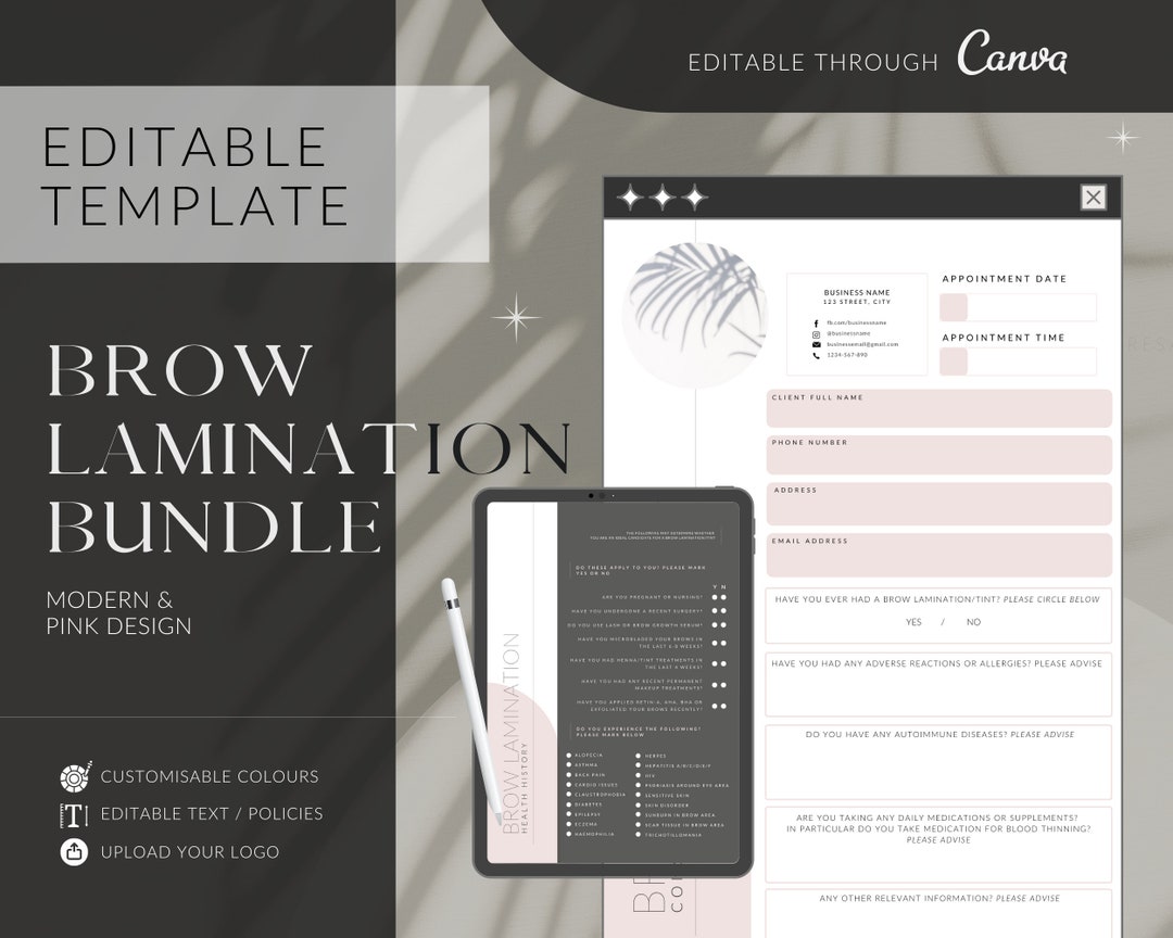 EDITABLE Brow Lamination Browlift Consultation Form Bundle, Brow ...
