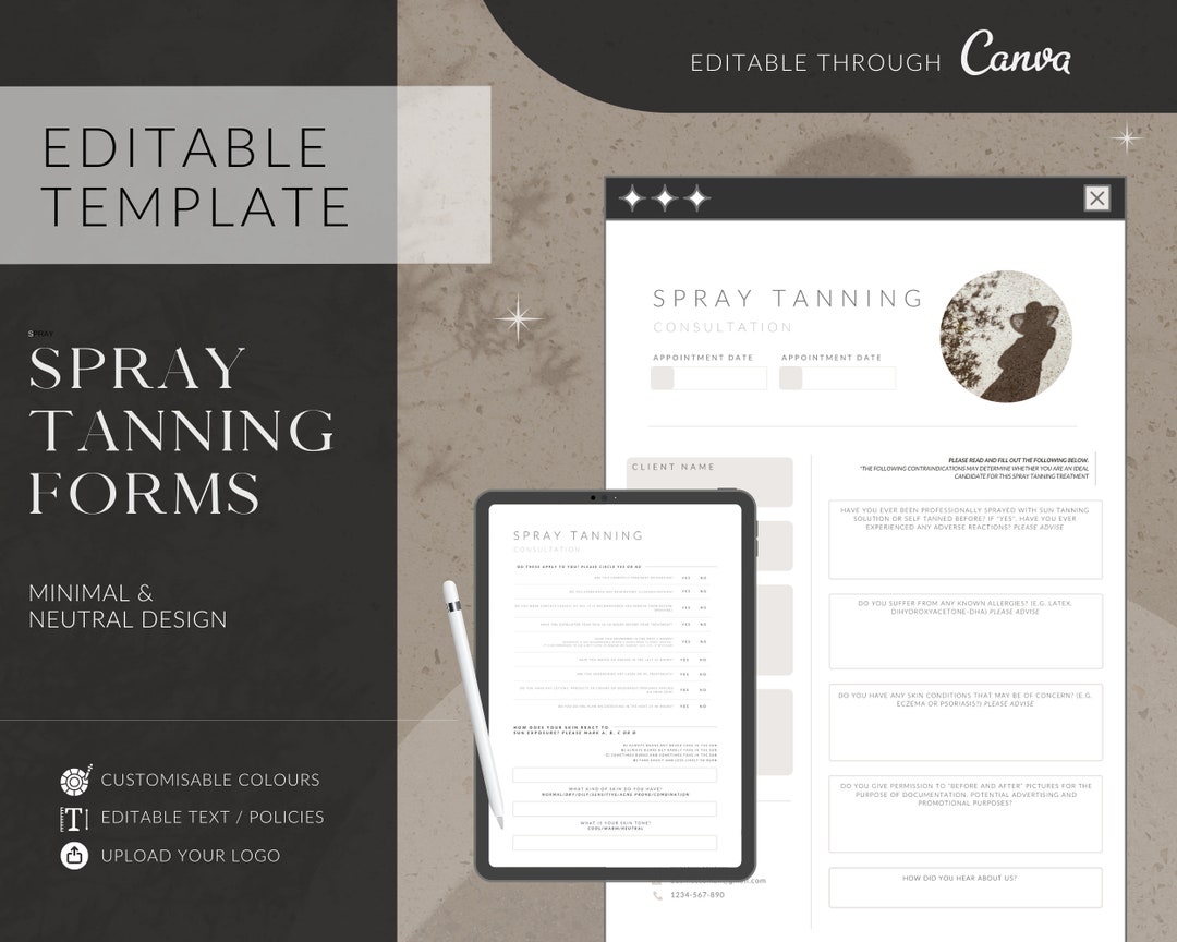 EDITABLE Spraytanning Consultation Consent Forms, Spray Tan Intake ...